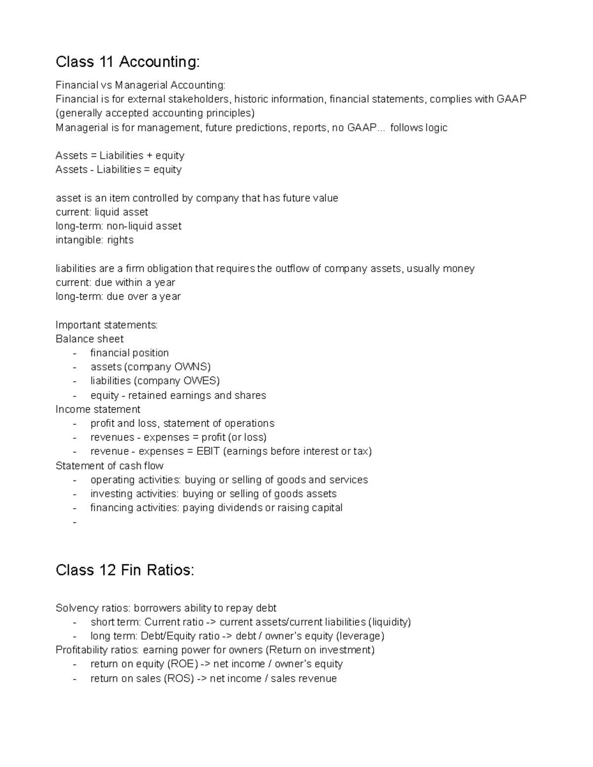 COMR 100 Lesson 11 and 12 Notes - Class 11 Accounting: Financial vs ...