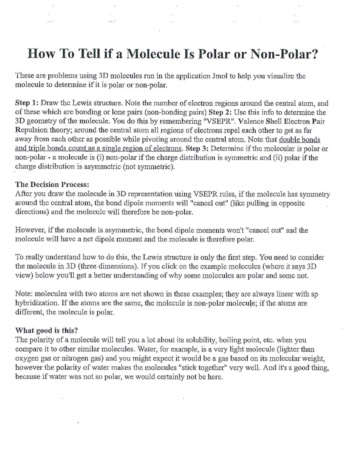 How to tell if a molecule is polar or non-polar - CHEM 1073 - Studocu
