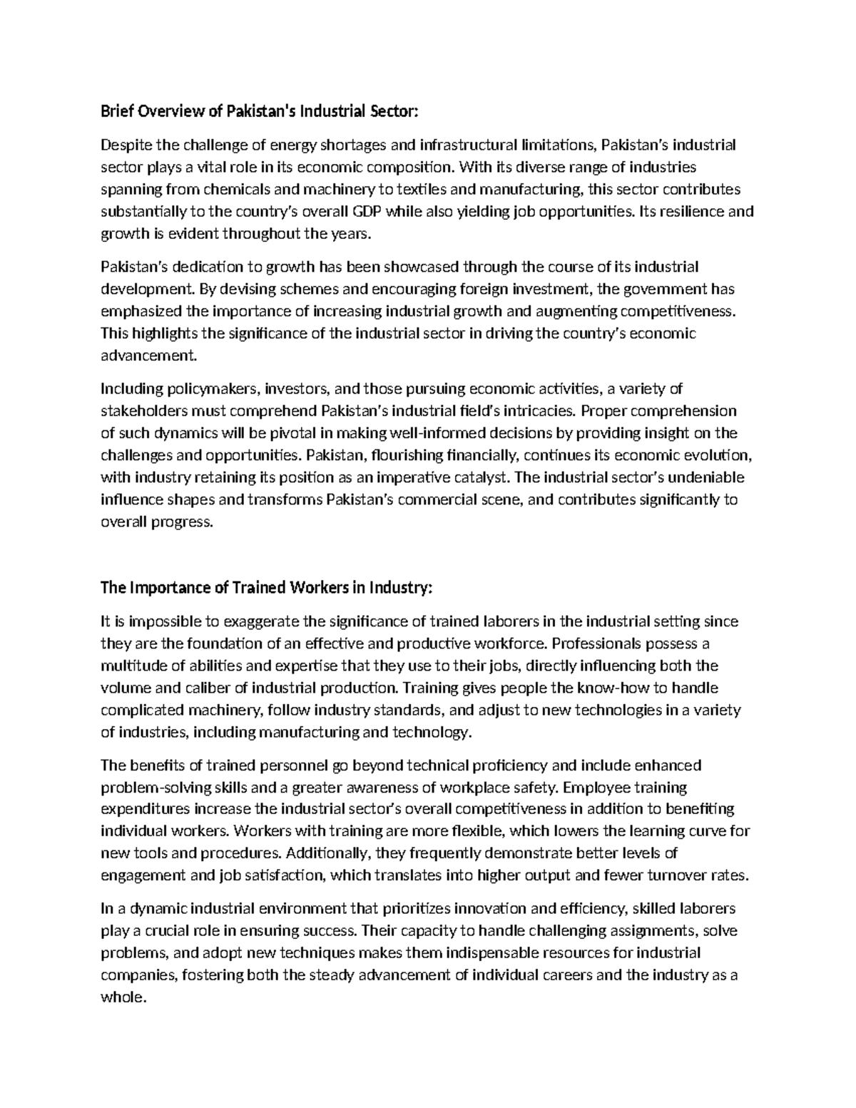 Fa22-bcs-004 (project pakst) - Brief Overview of Pakistan's Industrial Sector: Despite the ...