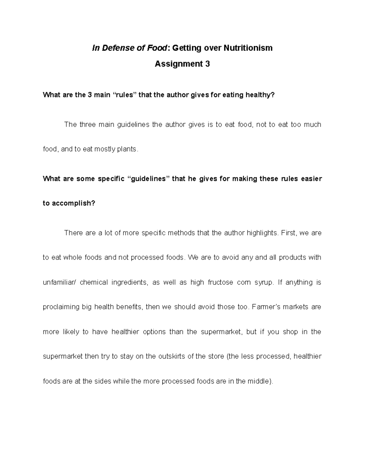 In Defense of Food Assignment 3 - In Defense of Food: Getting over ...