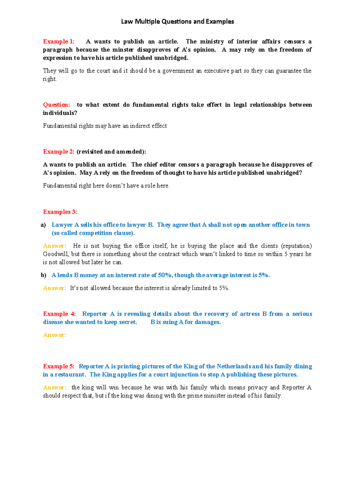 Law Multiple Questions and Examples - Law Multiple Questions and ...
