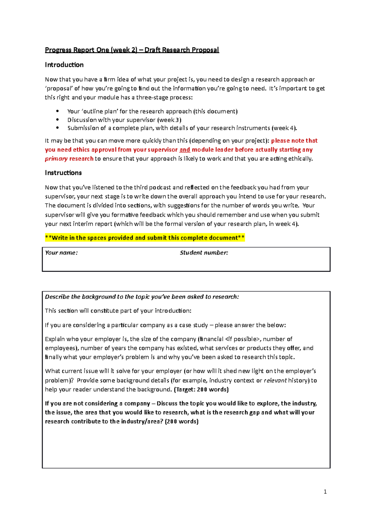 Research Proposal Guidance TERM 3 Dissertation - Progress Report One ...