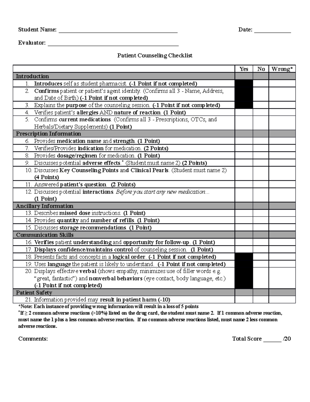 Counseling session rubric - Student Name ...
