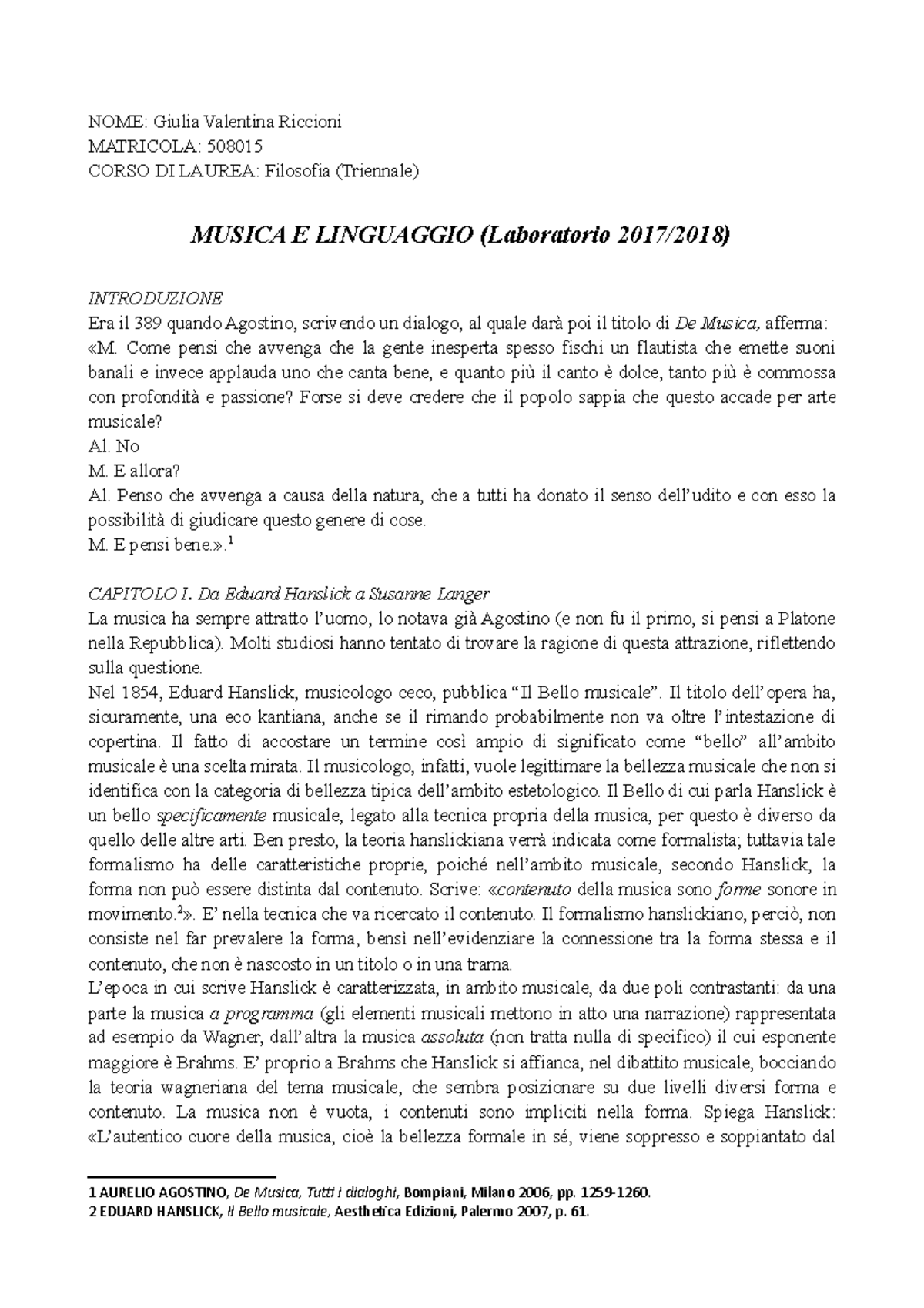Musica e filosofia del linguaggio - NOME: Giulia Valentina Riccioni ...