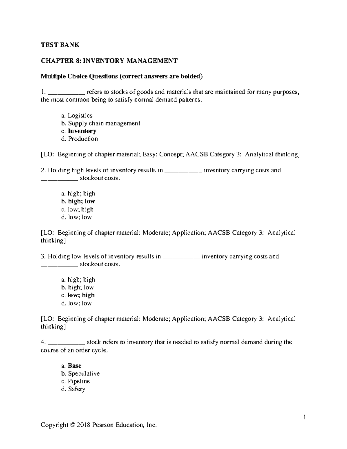 Chapter 8 - Inventory MNGT - 1 TEST BANK CHAPTER 8: INVENTORY ...