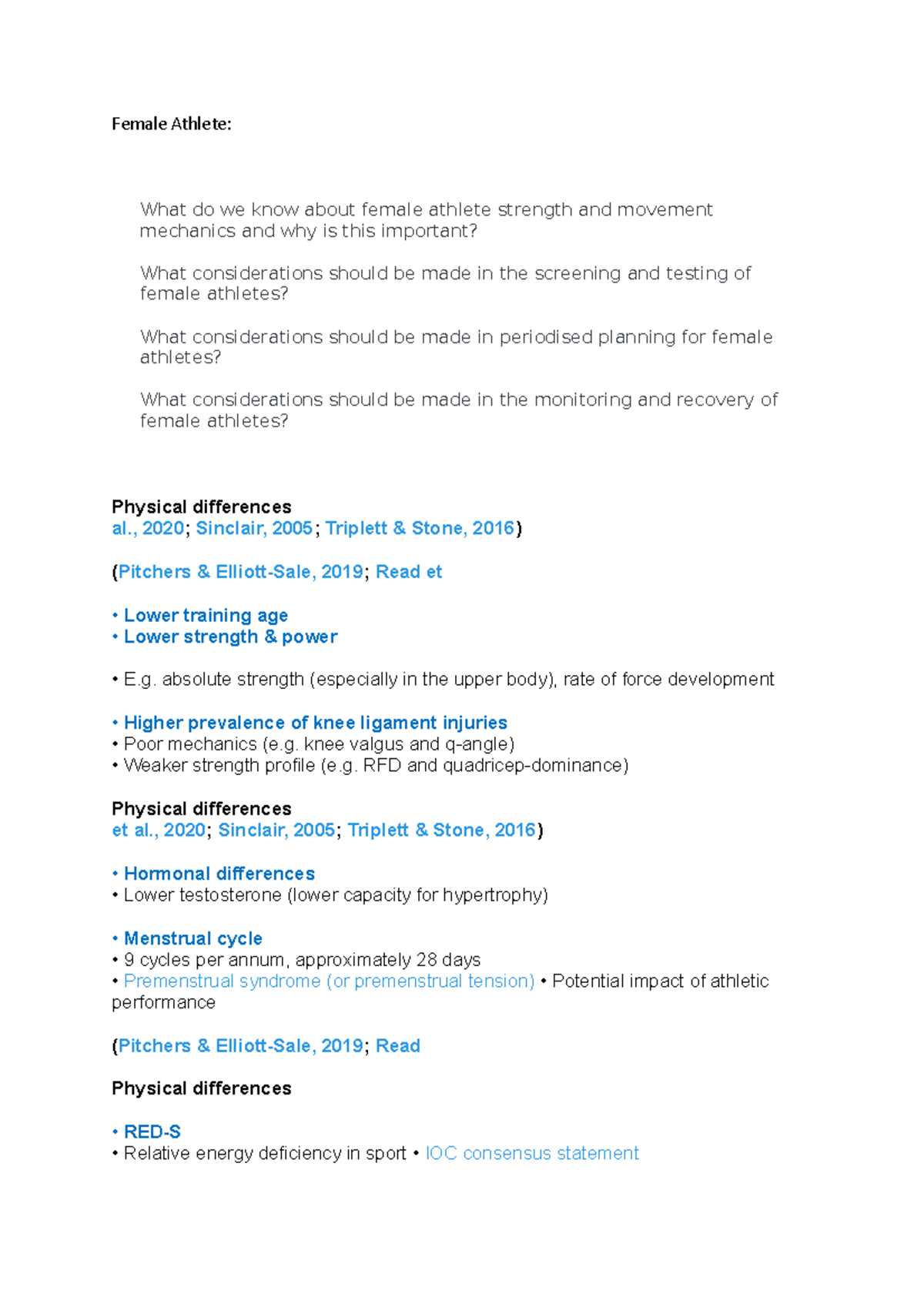 Female Athlete- SCI - Lecture notes 2 - Female Athlete: What do we know ...