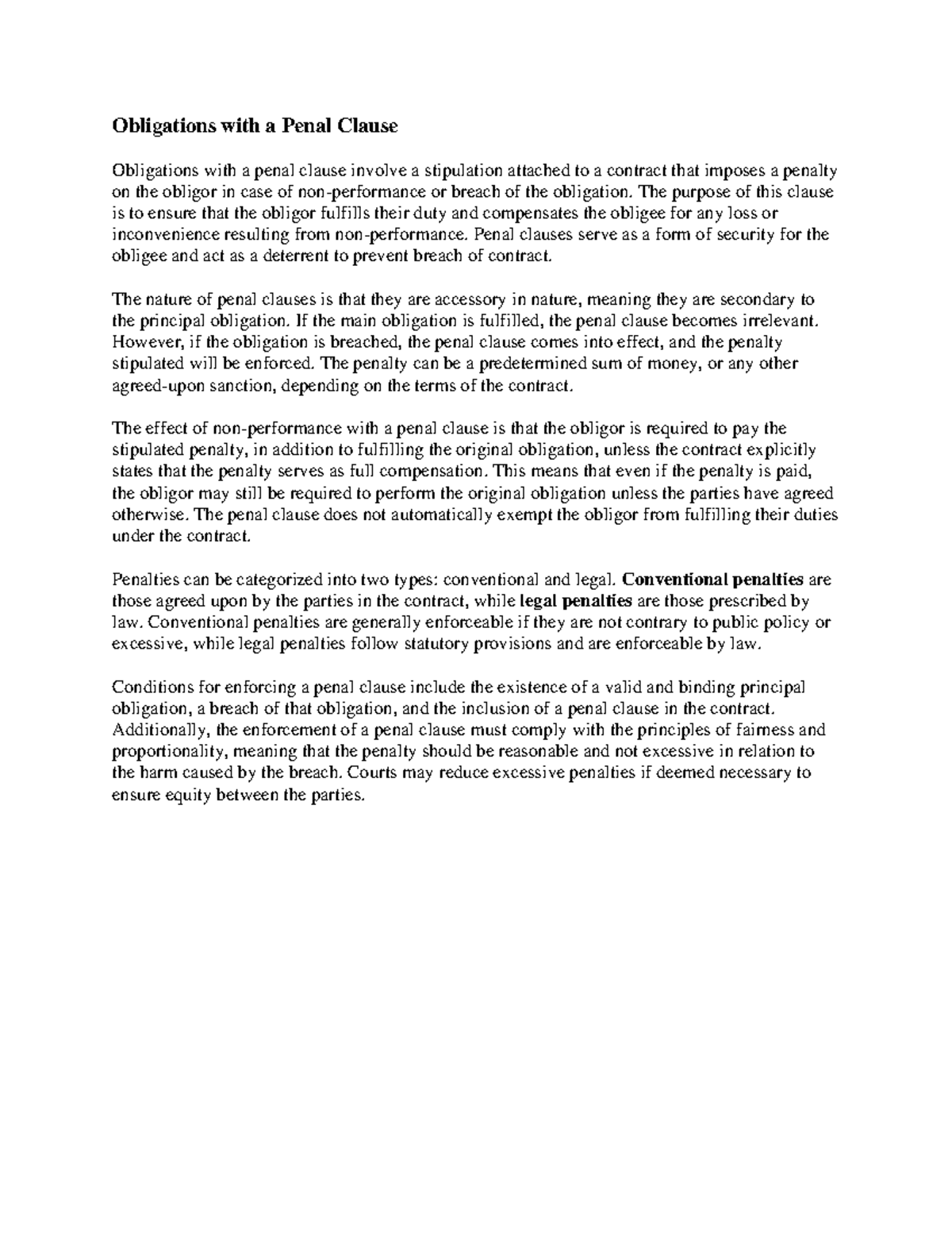 Obligations with a Penal Clause - Obligations with a Penal Clause ...