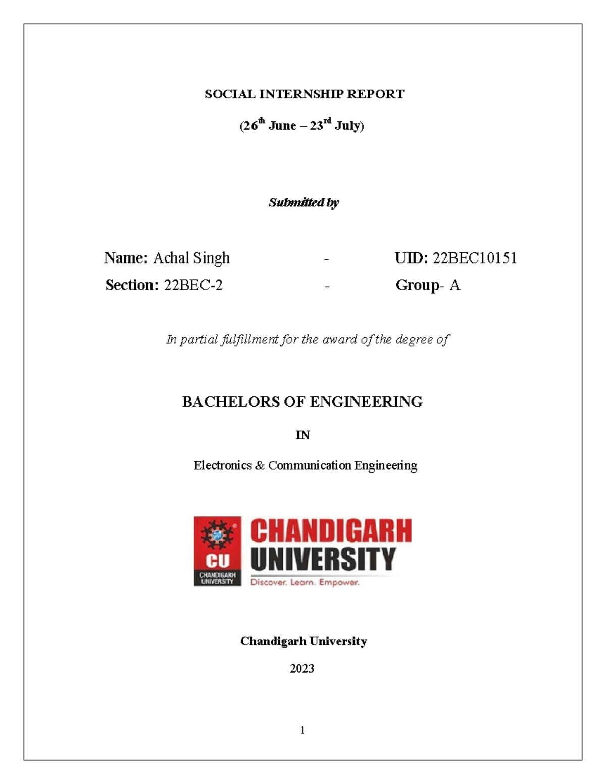 Social Internship-Final Report - SOCIAL INTERNSHIP REPORT ( th June ...