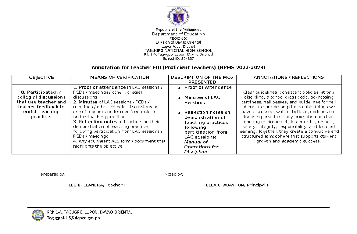 RPMS-2022-2023-Annotations - Republic of the Philippines Department of ...