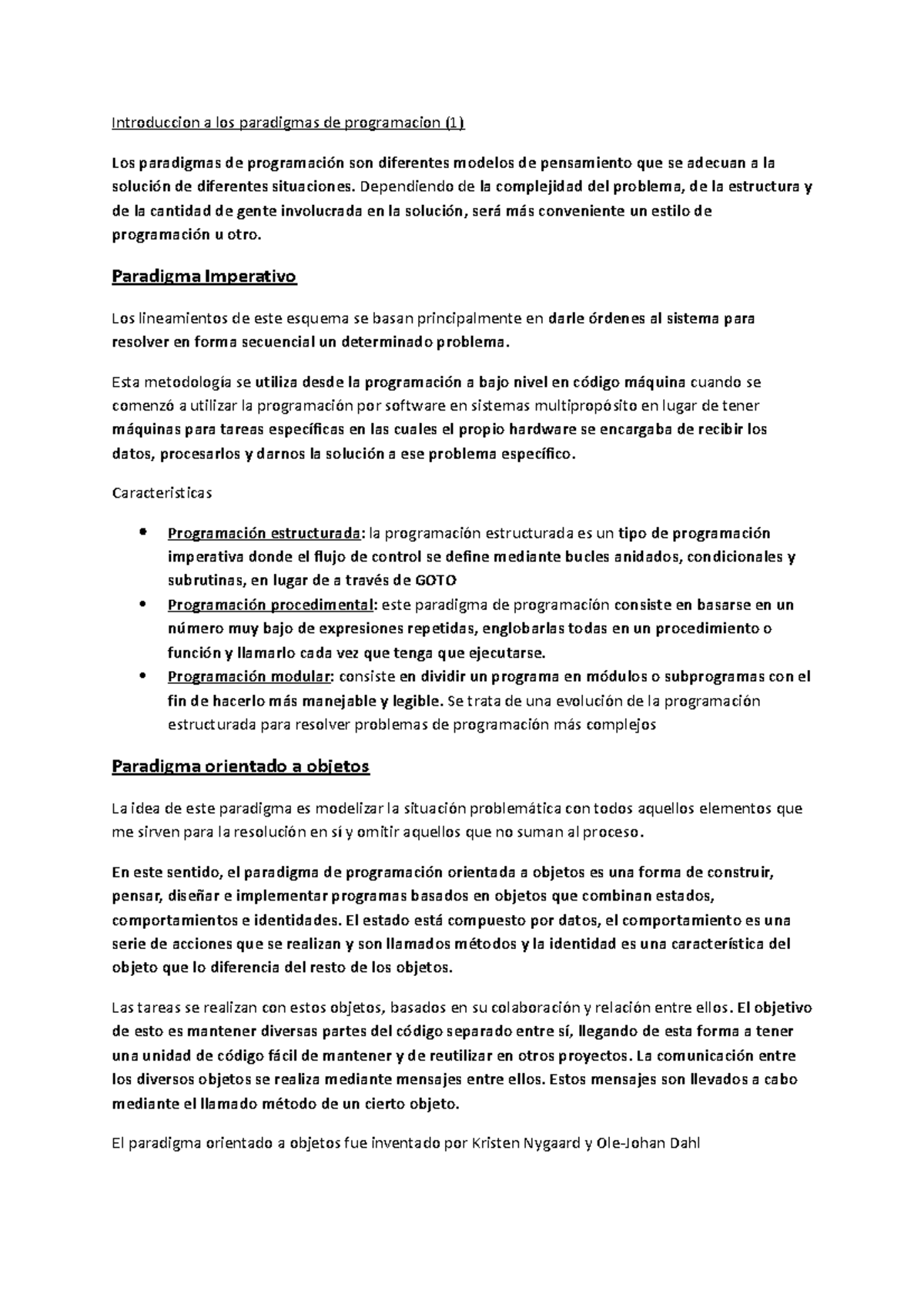 Resumen PP1 - ...... - Introduccion a los paradigmas de programacion (1) Los paradigmas de - Studocu