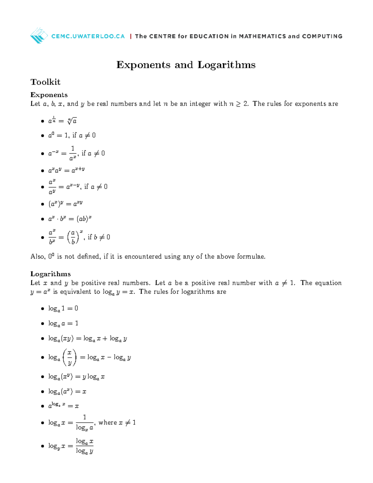 对数指数 - Logarithmic exponential function operation exercises - Exponents and Logarithms Toolkit ...