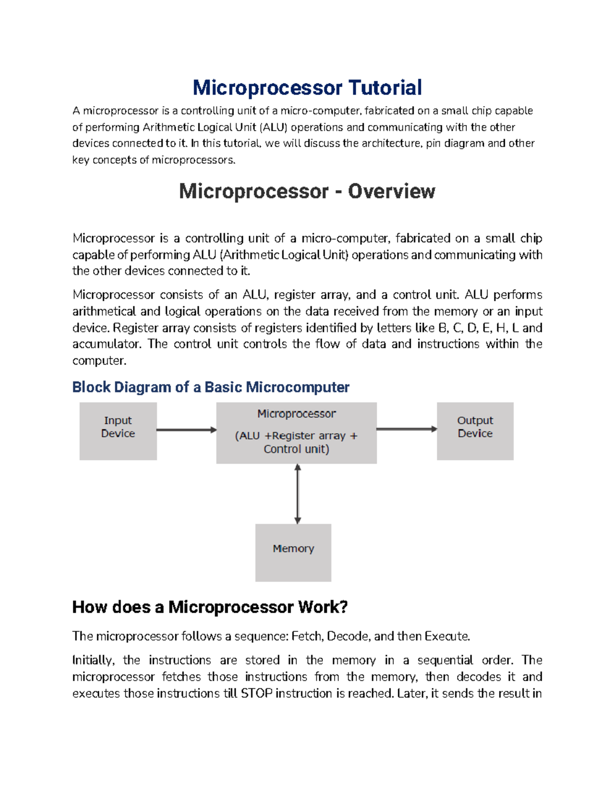 Intel8086 Tutorials Ponits Microprocessor Tutorial A Microprocessor
