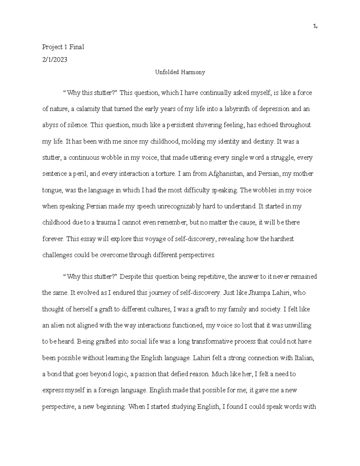 College writing project 1 final - 1 , Project 1 Final 2/1/ Unfolded ...