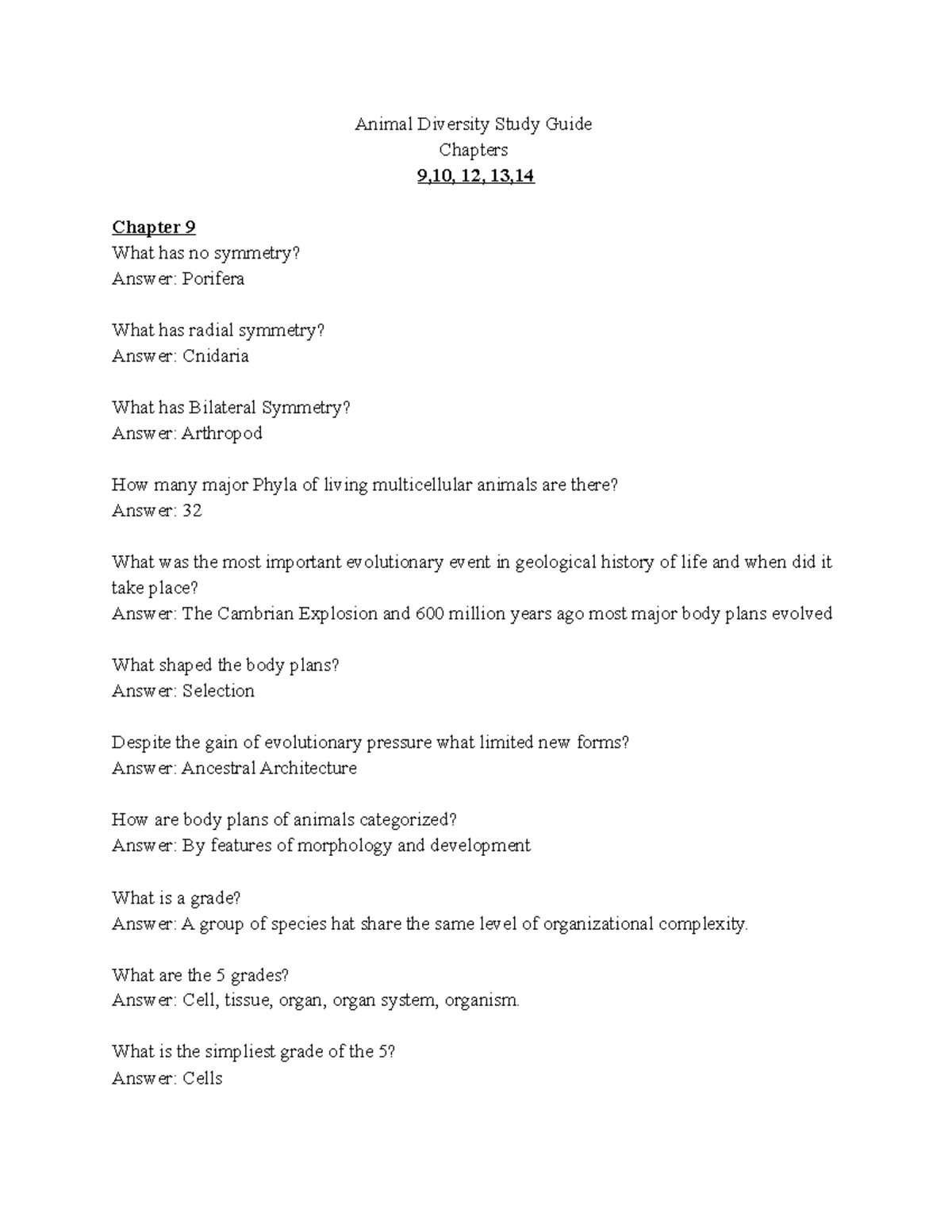 Animal Diversity Study Guide 1st Exam - Animal Diversity Study ...