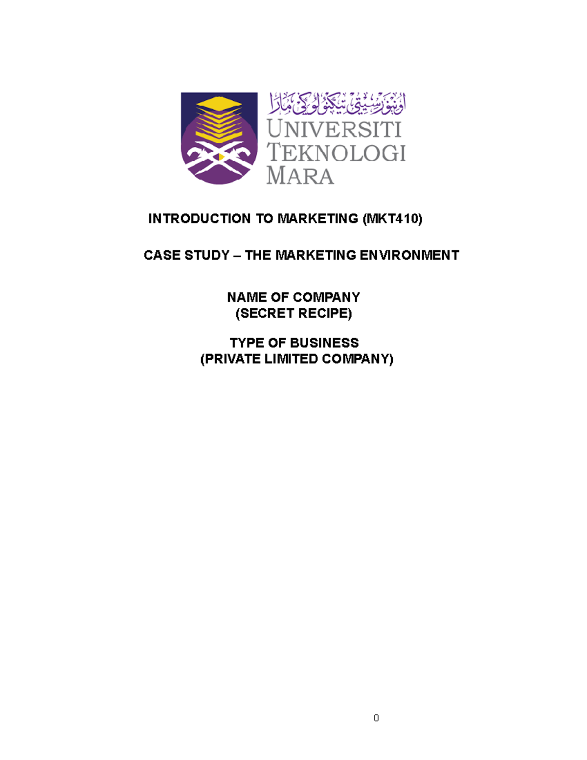 Assigment 1 MKT410 -THE Marketing Environment - INTRODUCTION TO ...