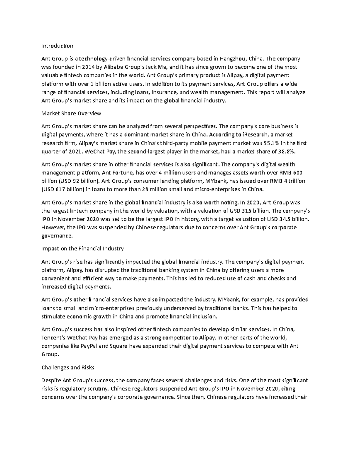 Ant Group 30 - Introduction Ant Group is a technology-driven financial ...