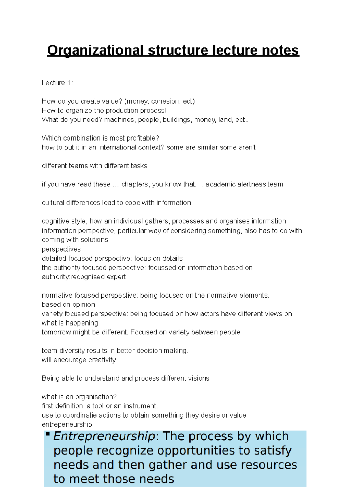 Organisational structure lecture notes - Organizational structure ...