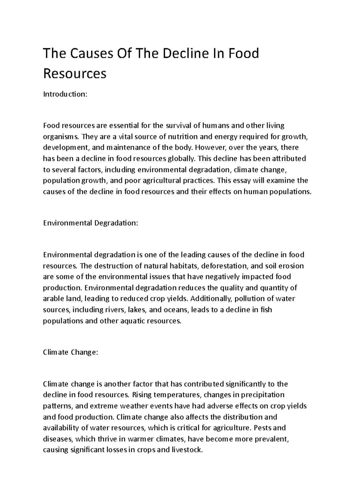 The Causes Of The Decline In Food Resources - The Causes Of The Decline ...