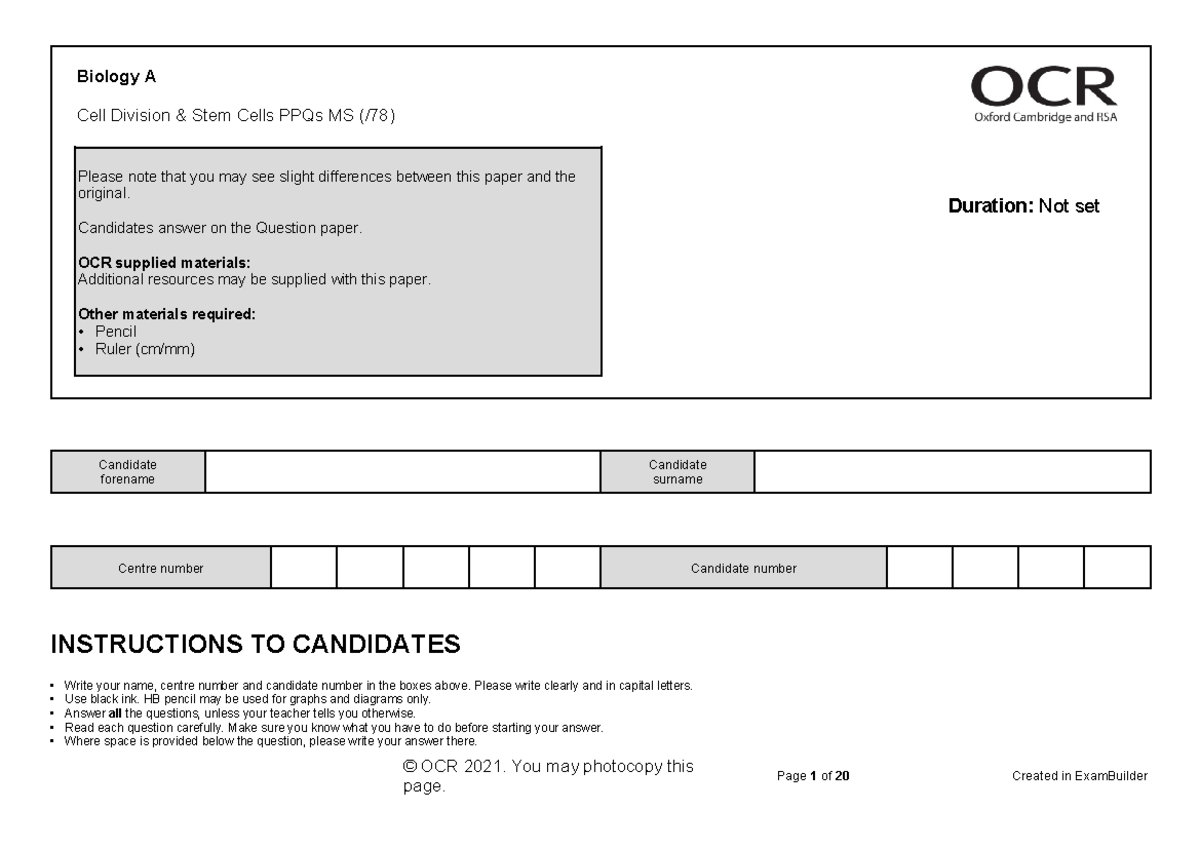 6. Cell Division Stem Cells PPQs 78 MS - Biology A Cell Division & Stem ...