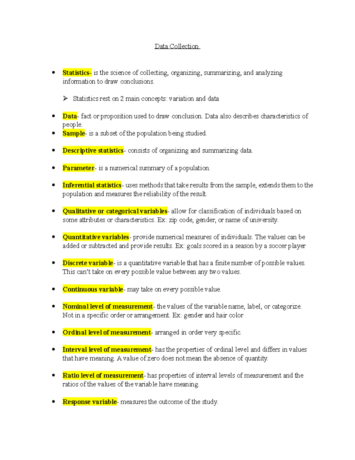 Chapter 1 Data colection - Data Collection Statistics- is the science ...
