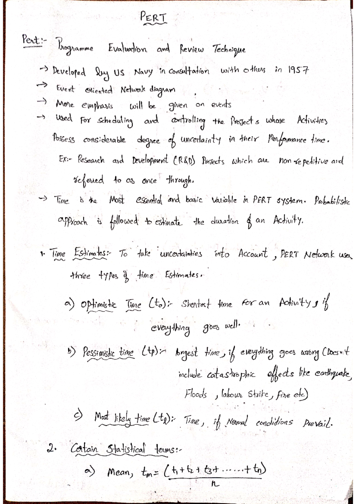 PERT Theory - Estimation - Studocu