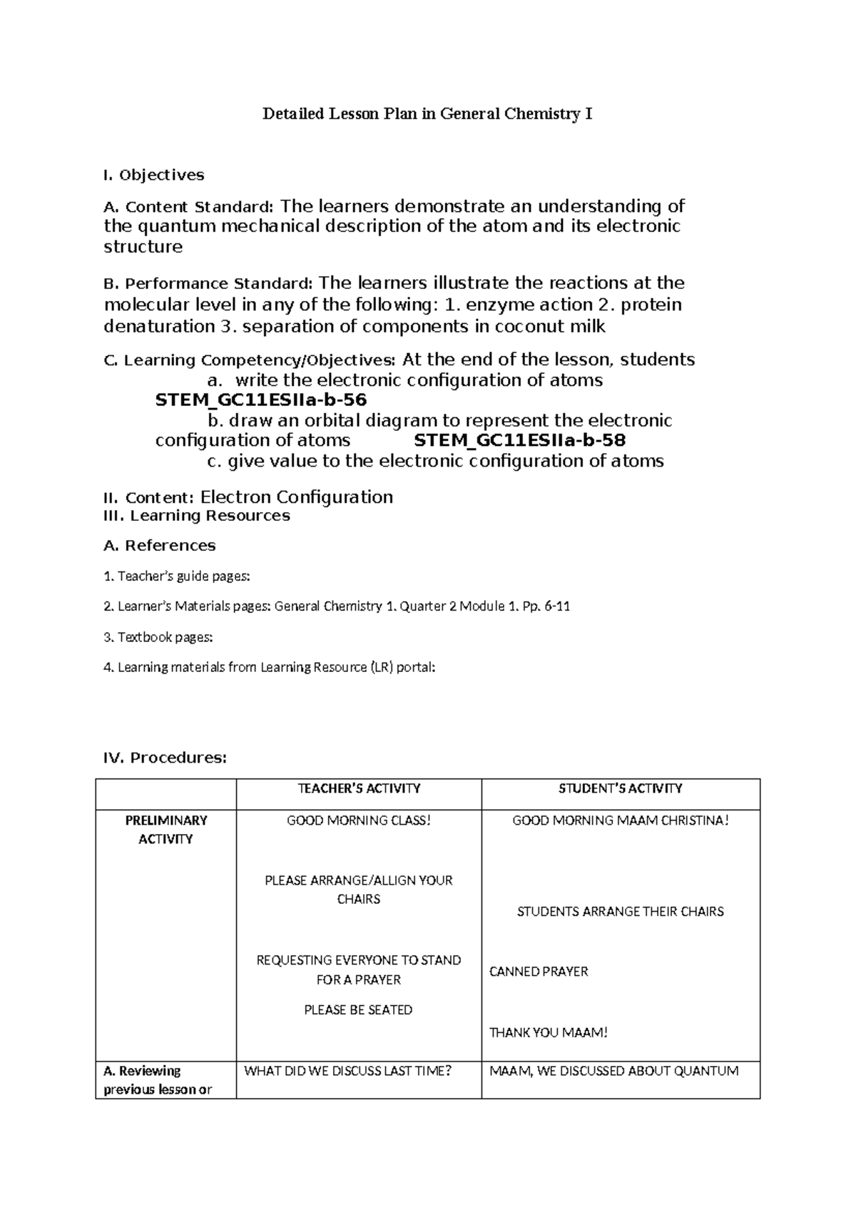 COT Genchem 1 Electron Configuration - Detailed Lesson Plan in General ...