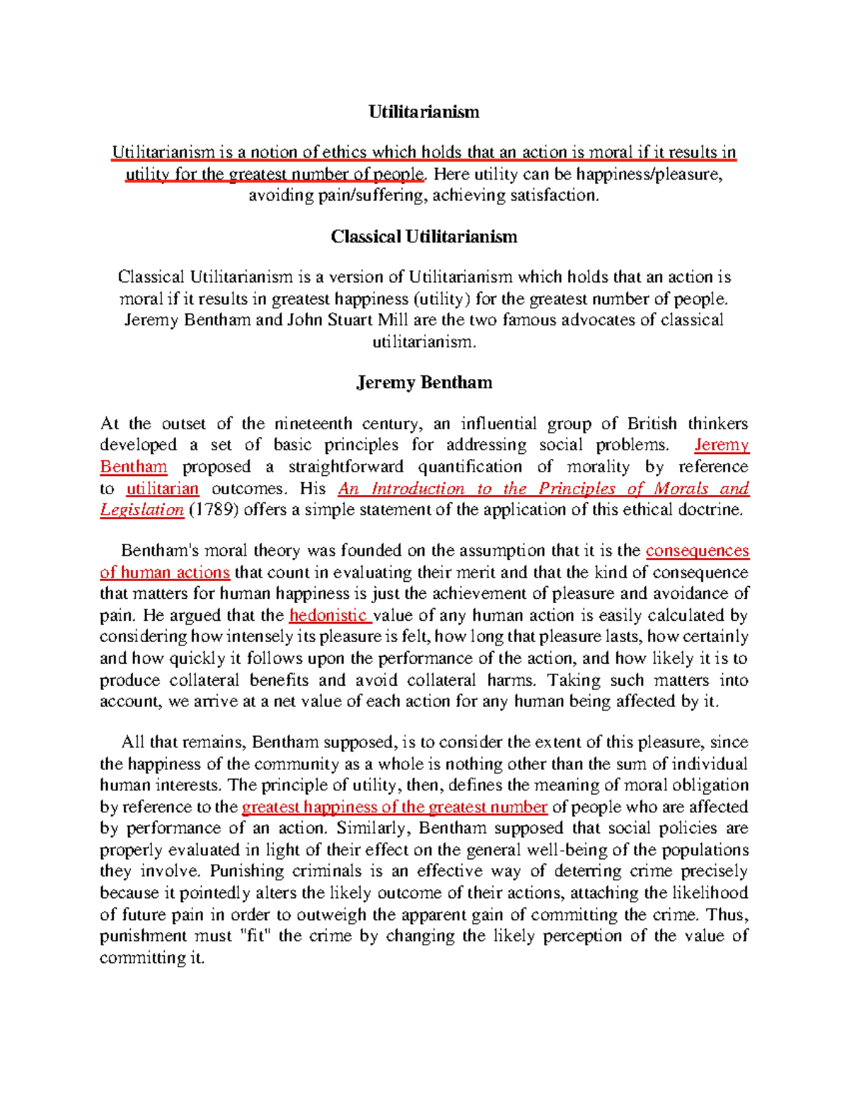 Lesson 02 - Utilitarianism (book) - Utilitarianism Utilitarianism is a ...