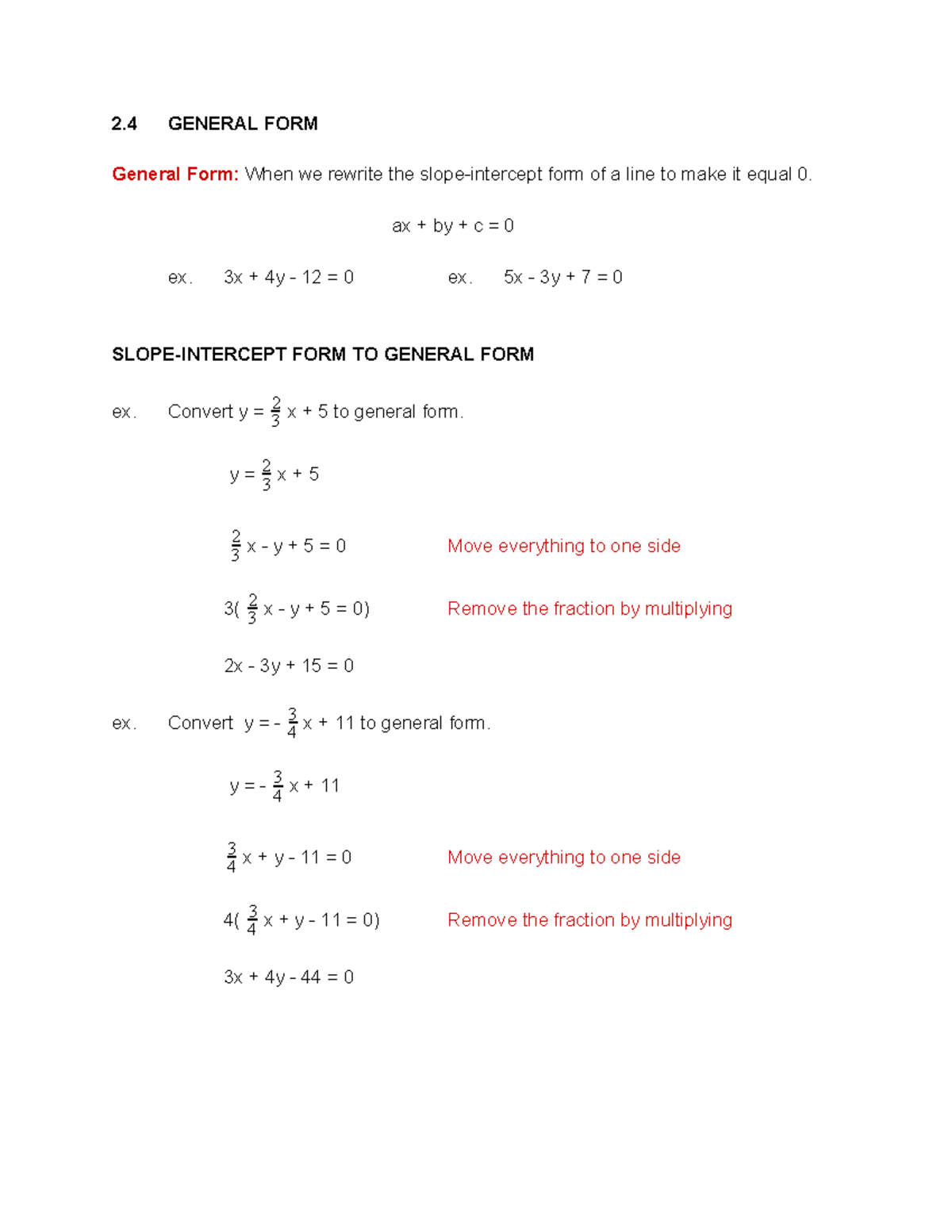 2.4 General Form - 2 GENERAL FORM General Form: When we rewrite the ...
