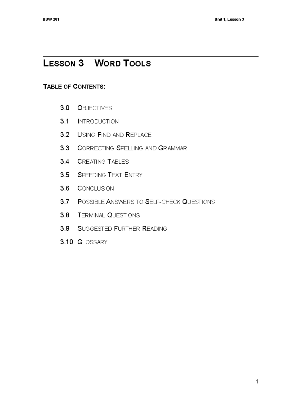 BBW201 L3NEW - LESSON 3 WORD TOOLS - LESSON 3 WORD TOOLS TABLE OF CONTENTS: 3 OBJECTIVES 3 - Studocu