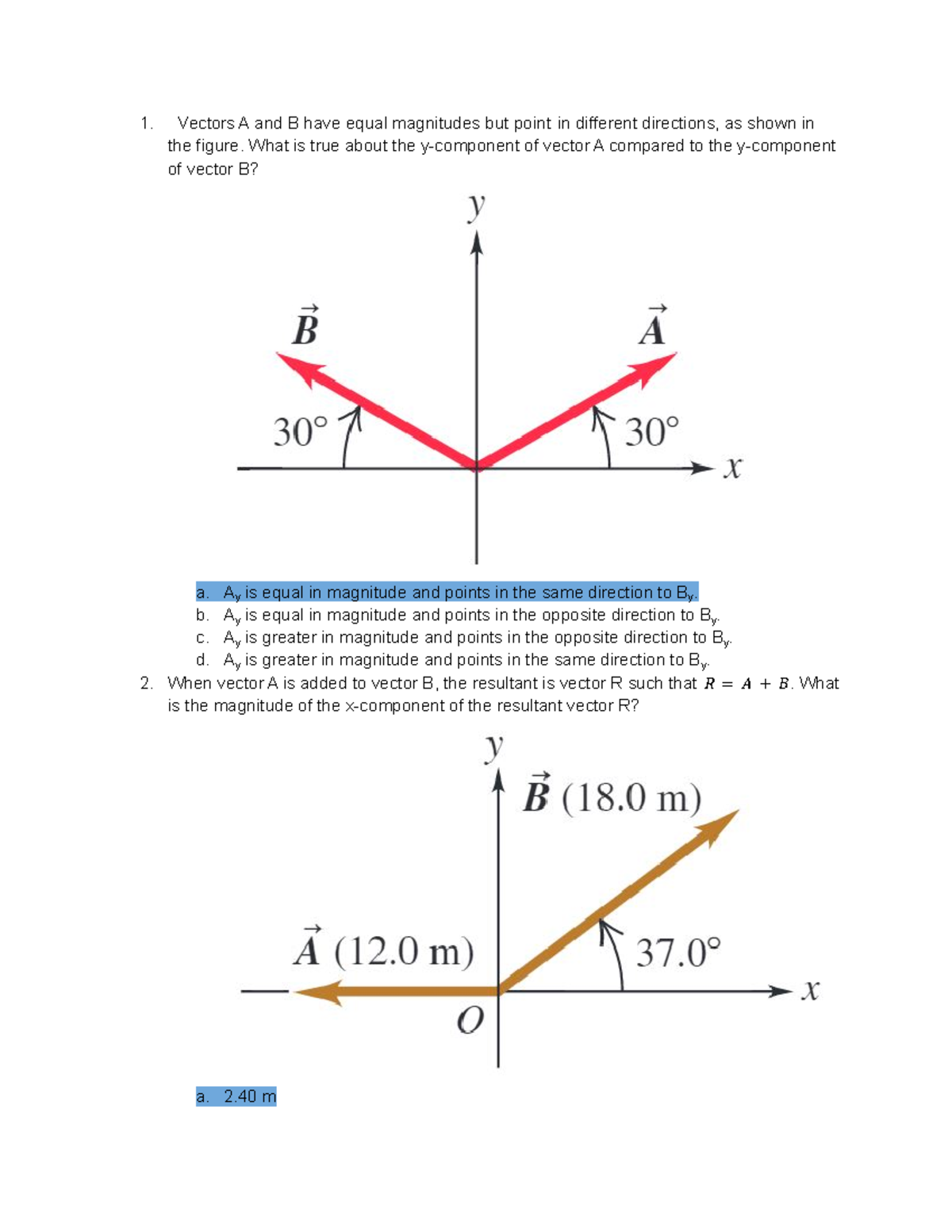 Module 4 Vectors and Trigonometry - Vectors A and B have equal ...