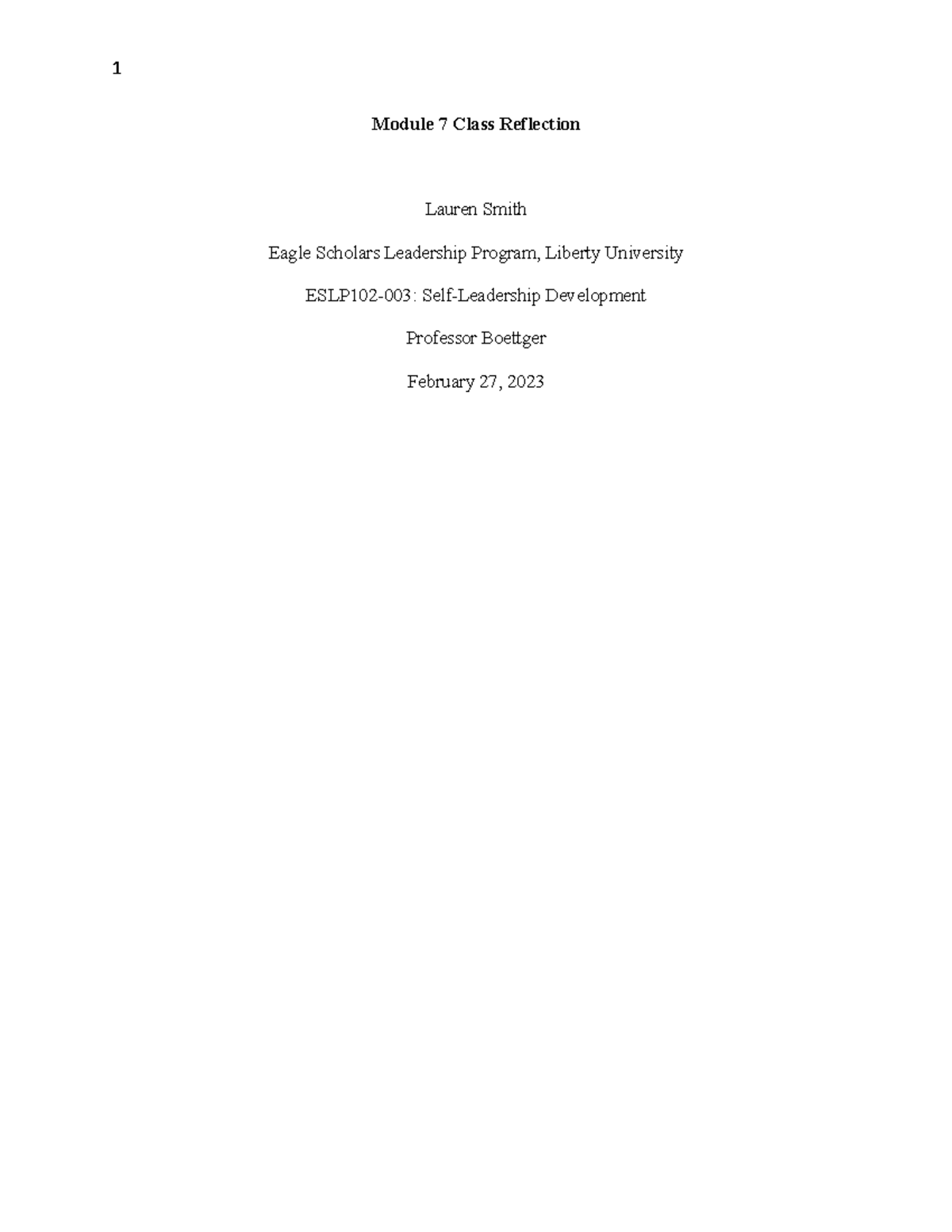 Module 7 Class Reflection - 1 Module 7 Class Reflection Lauren Smith ...