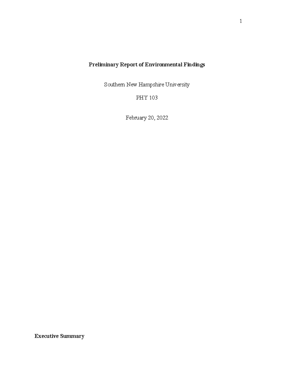Final project - Preliminary Findings of Environmental Survey ...