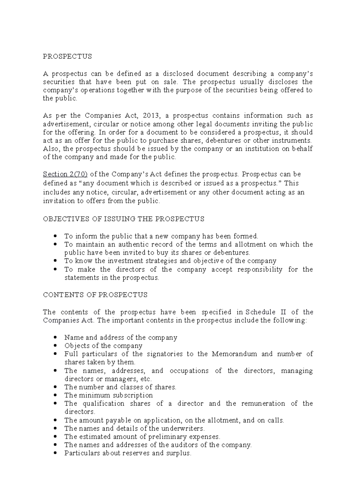 Company LAW - PROSPECTUS A prospectus can be defined as a disclosed ...