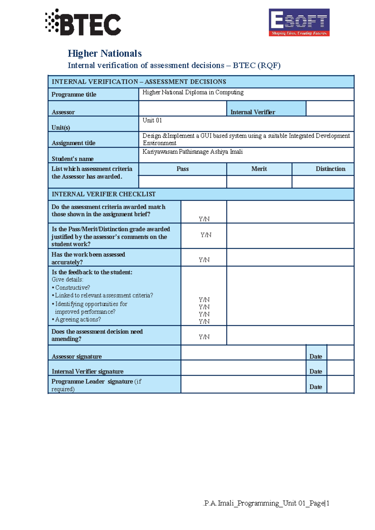 Unit 01 Programmming Assignment 2022 - Higher Nationals Internal ...