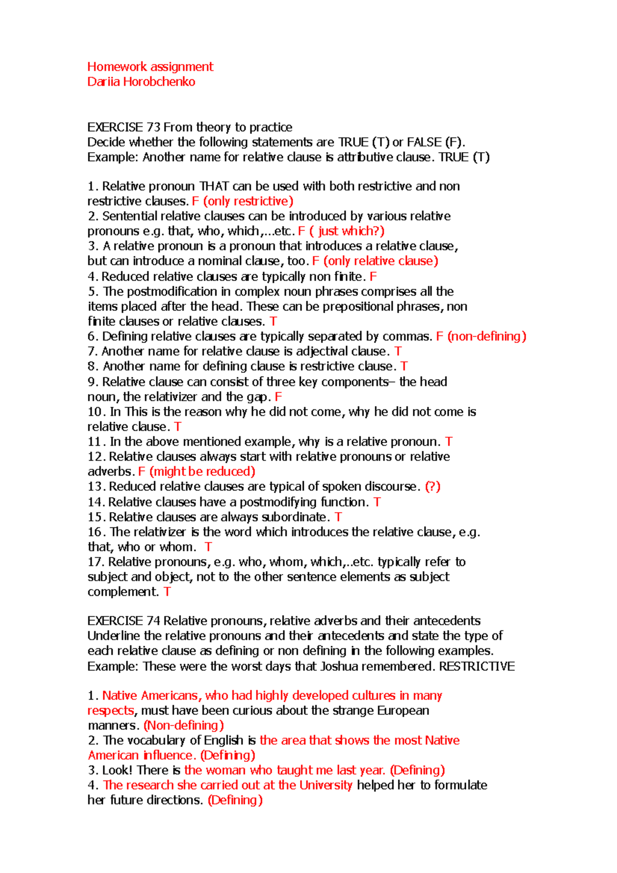 Syntax 2 Homework - Homework assignment Dariia Horobchenko EXERCISE 73 ...