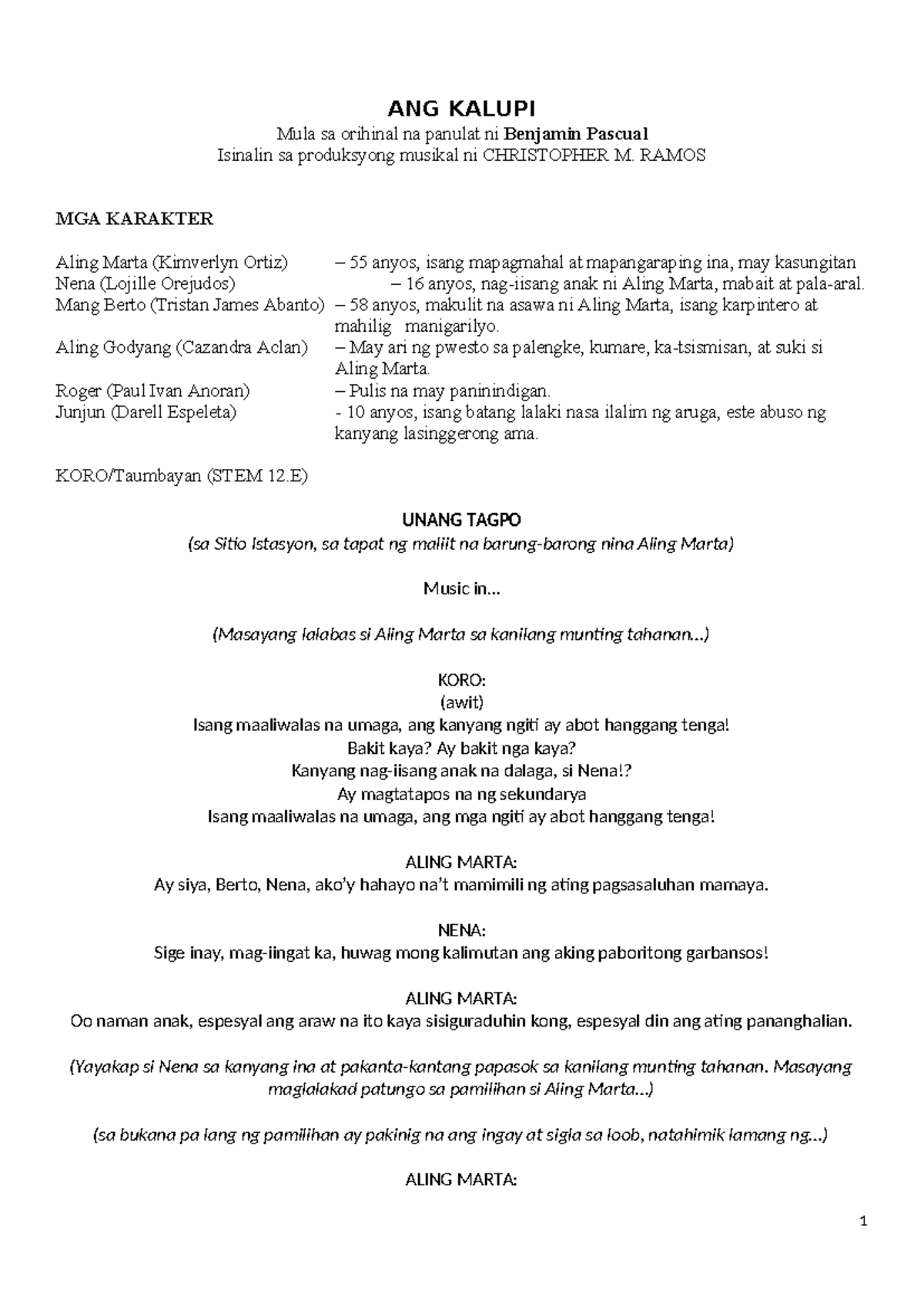 Ang Kalupi - One Act Play Script - ANG KALUPI Mula sa orihinal na ...