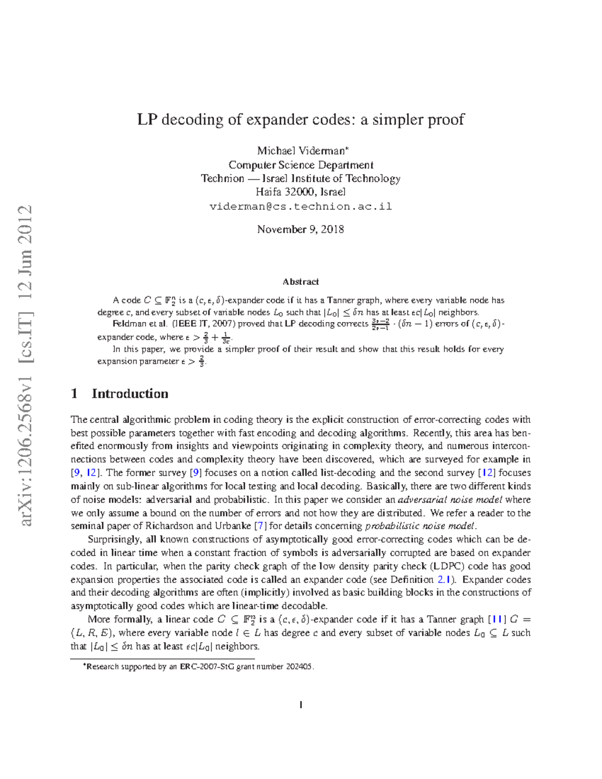 1206 - Prof is Naveen Garg - arXiv:1206 [cs] 12 Jun 2012 LP decoding of expander codes: a ...