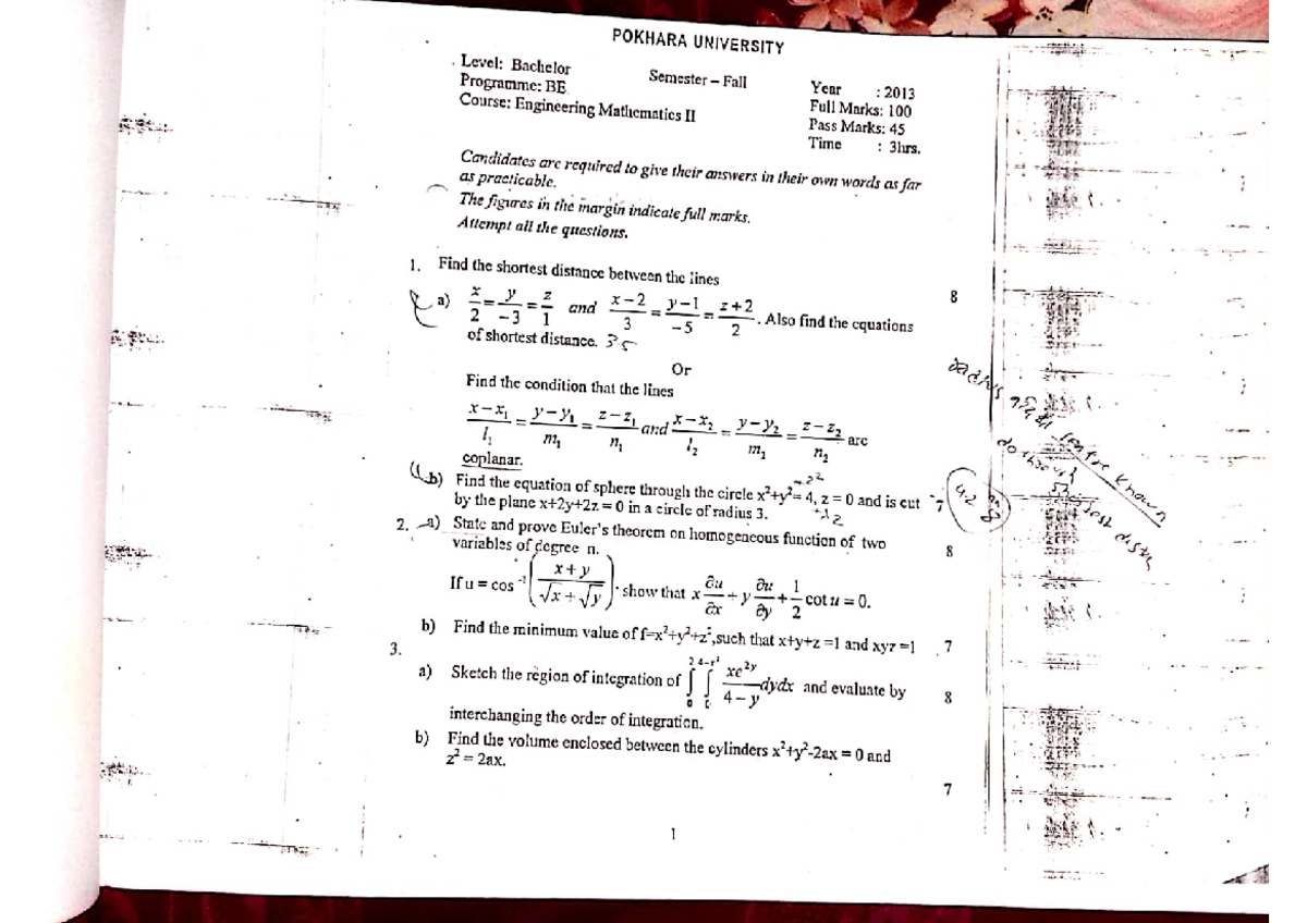 Engineering Mathematics II Old Question - Engineering Maths III - Studocu