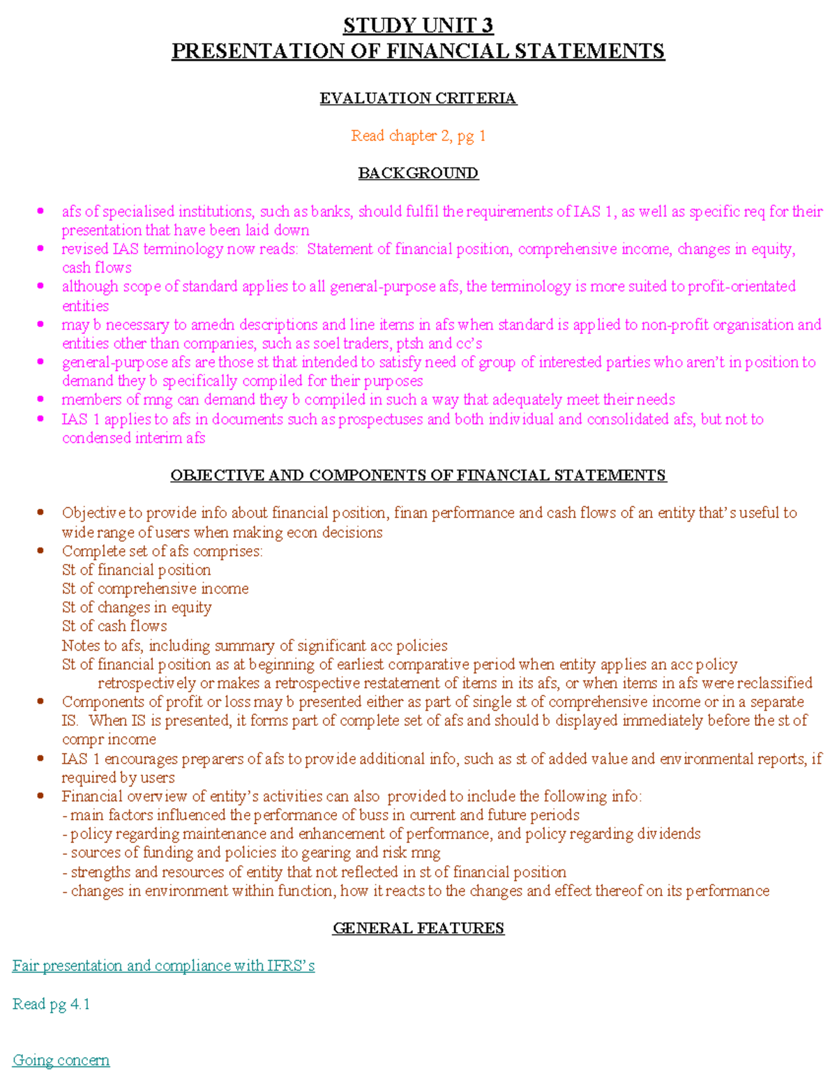 Study Unit 3 - Presentation of Financial Statements - STUDY UNIT 3 ...