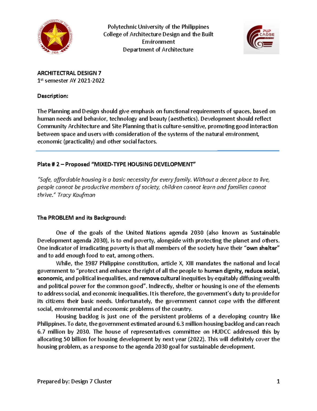 Design 7 Plate 2 - none - College of Architecture Design and the Built ...