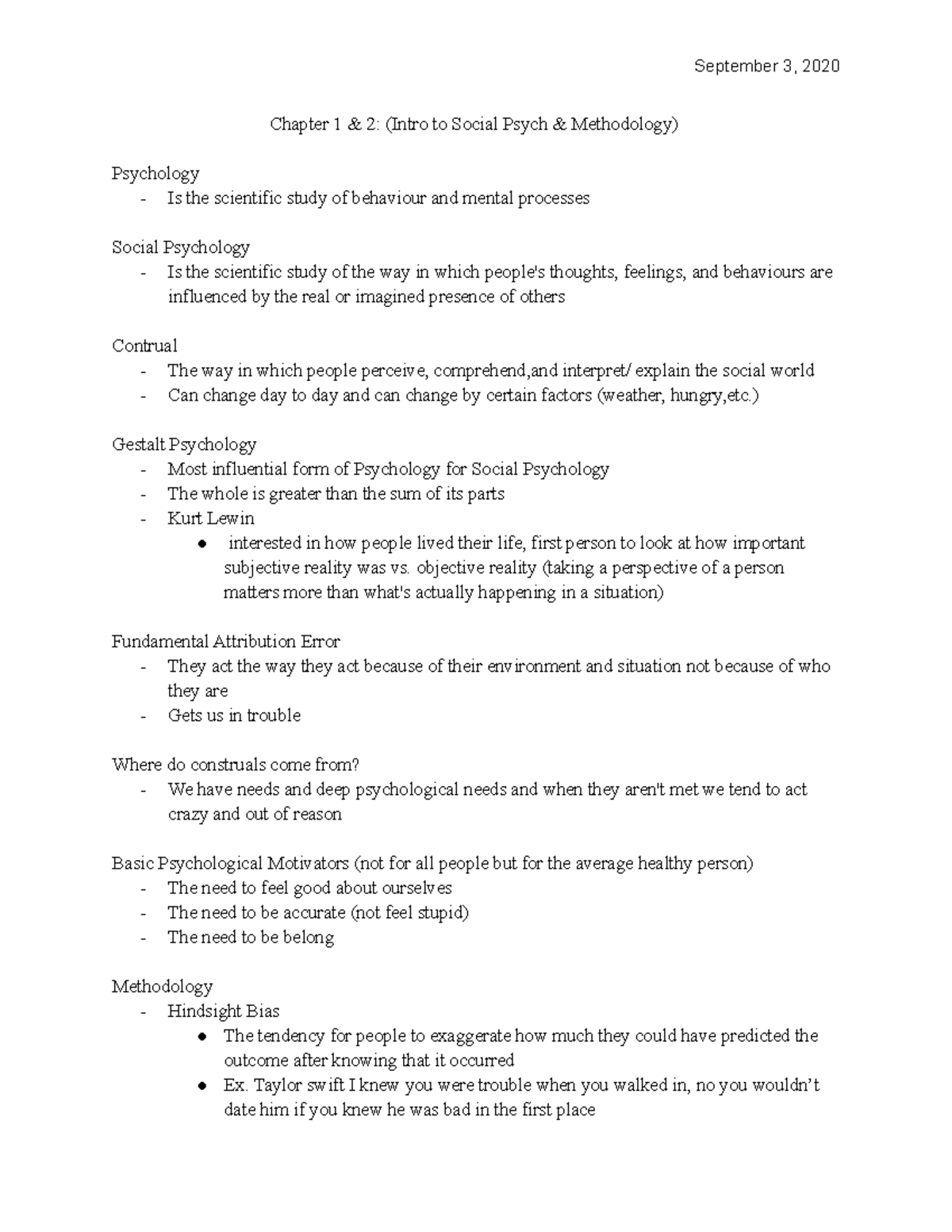 Social Psych Chapter 1 & 2 - Chapter 1 & 2: (Intro to Social Psych ...