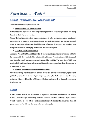 Reflective Journal Week 1 - ACACT305A Contemporary Accounting Concepts ...