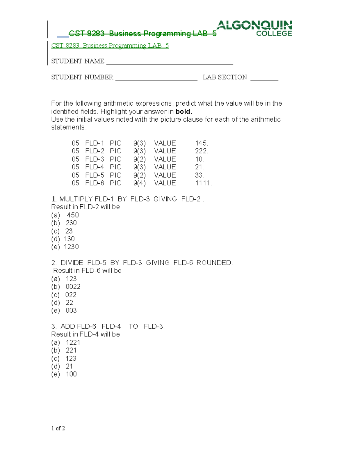 Cst8283 Lab 05 I Need Help In Assignment Cst 8283 Business Programming Lab 5 Cst 8283