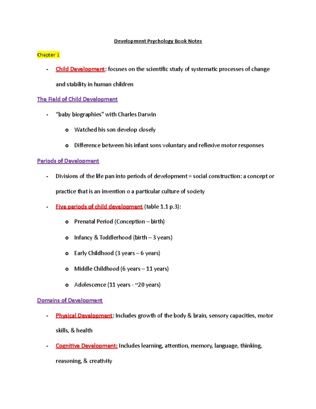 Psych Book Notes - Development Psychology Book Notes Chapter 1 Child ...
