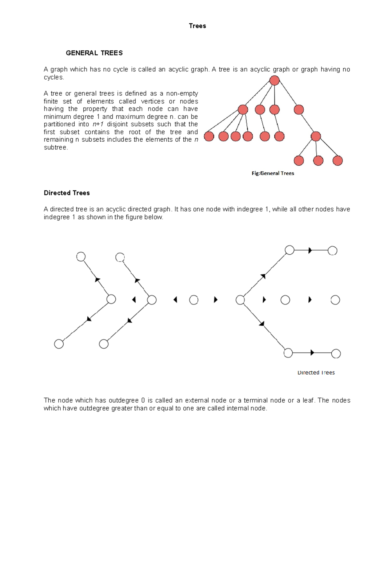 Trees - Trees GENERAL TREES A graph which has no cycle is called an ...