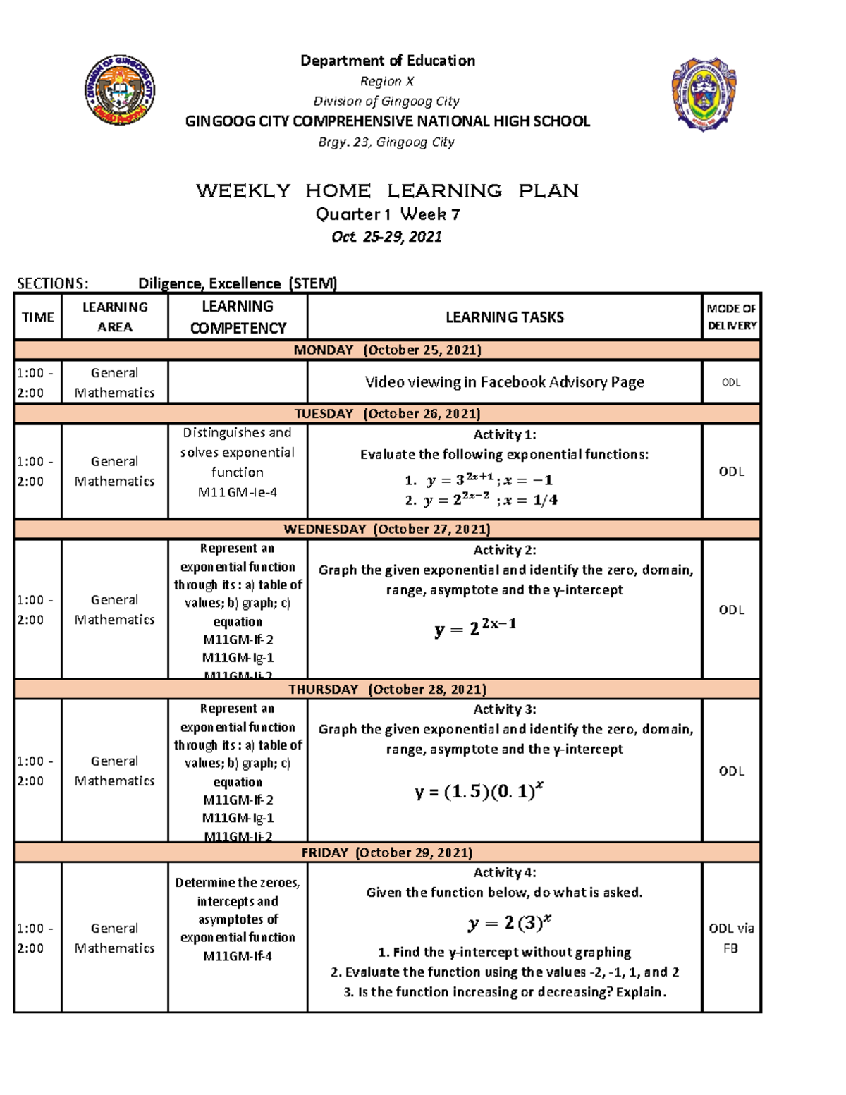 WHLP Gen Math Oct25-29 - PRE-CAL PRACTICE SHEETS PRE-CAL PRACTICE ...