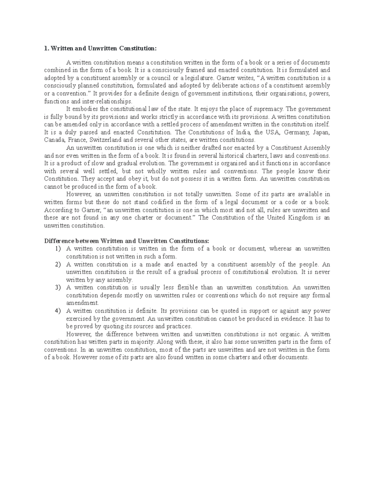 Constitutions - Written and Unwritten Constitution: A written ...