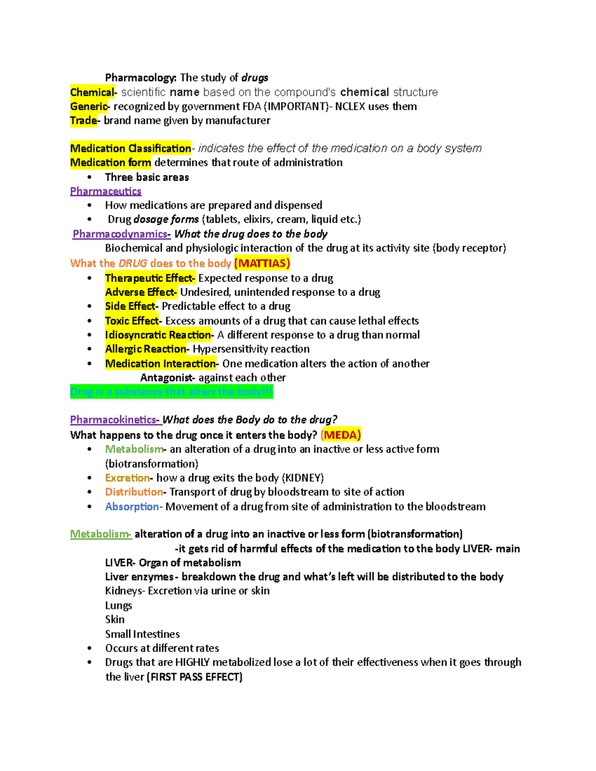 PHM study guide - Pitt - Pharmacology: The study of drugs Chemical ...