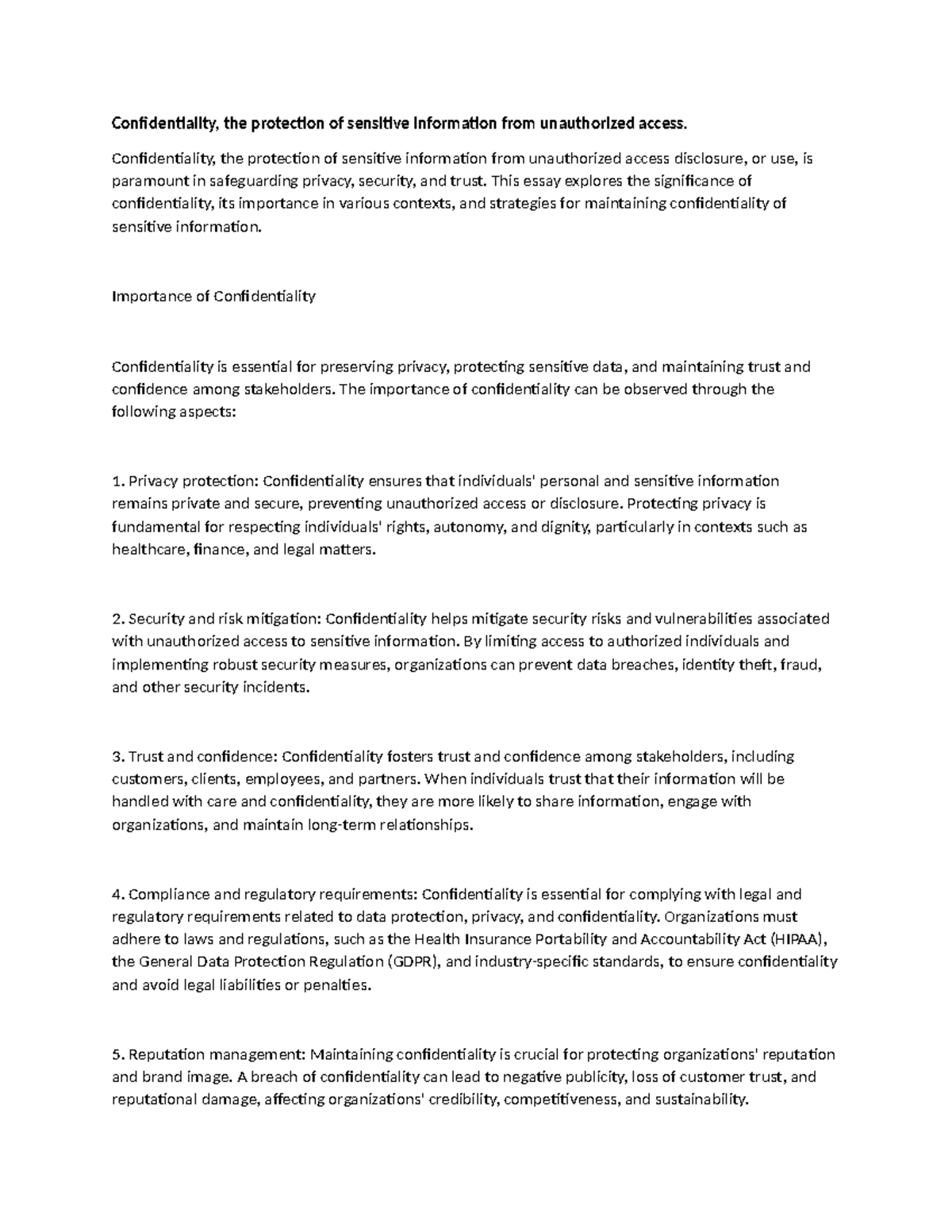 Confidentiality - DICT essay - Confidentiality, the protection of ...