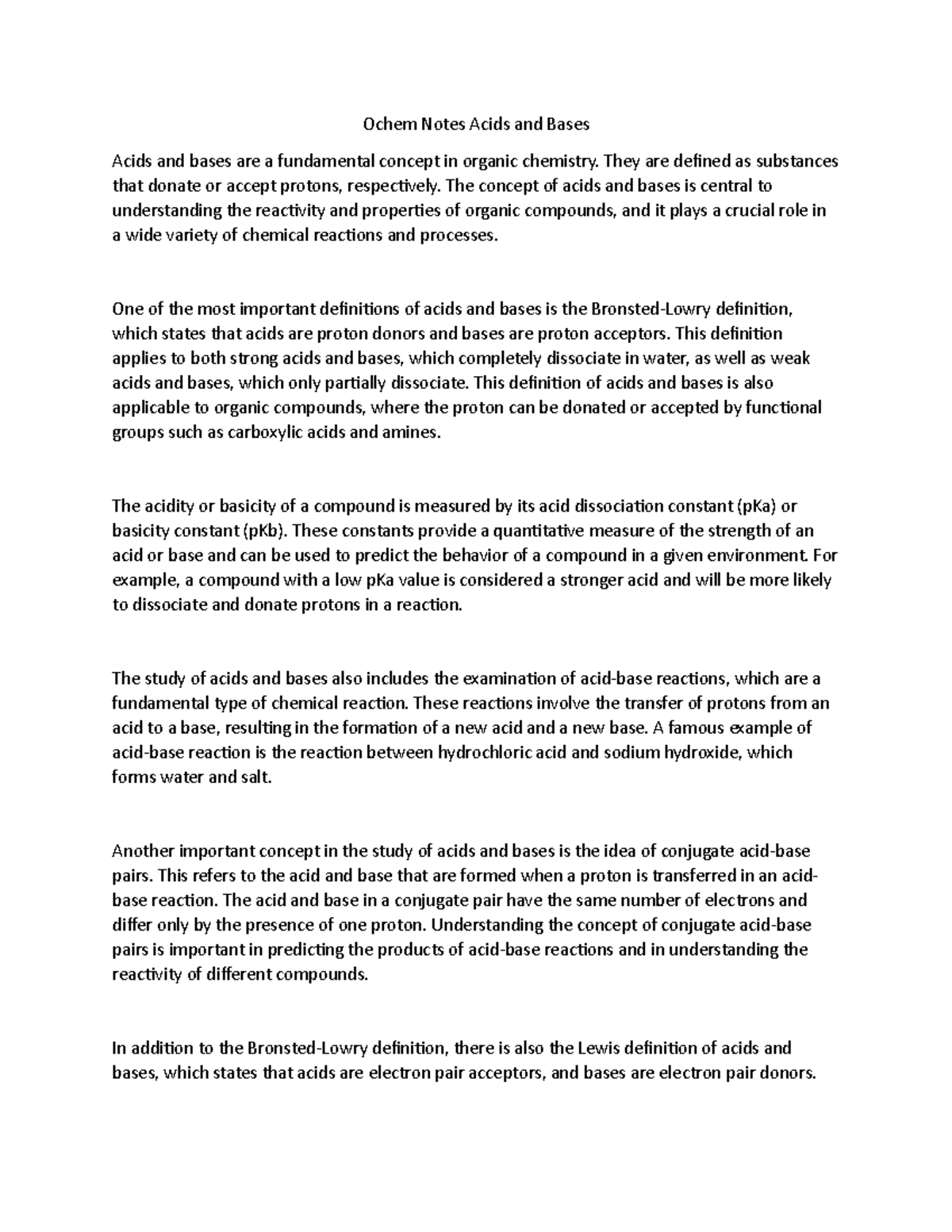 Ochem Notes Acids and Bases - Ochem Notes Acids and Bases Acids and ...